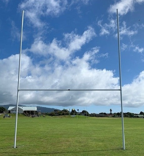 Aluminium Rugby Posts with Sleeve Base - 15.2m — Perennial Sport & Turf