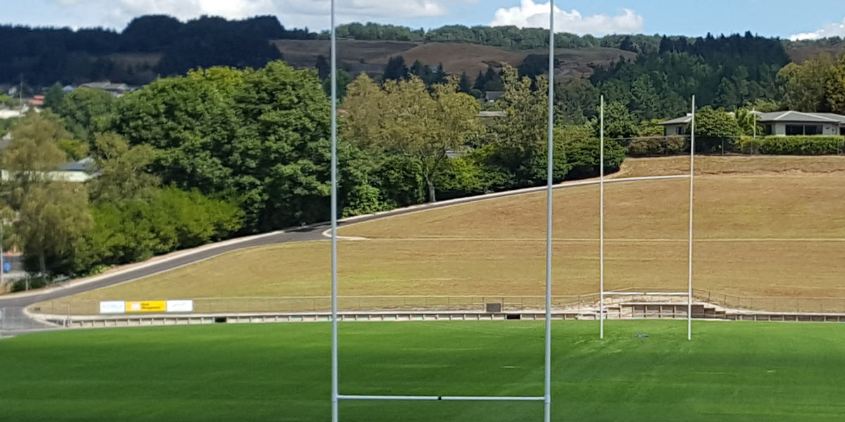 Aluminium Rugby Posts with Hinge Base - 16m — Perennial Sport & Turf